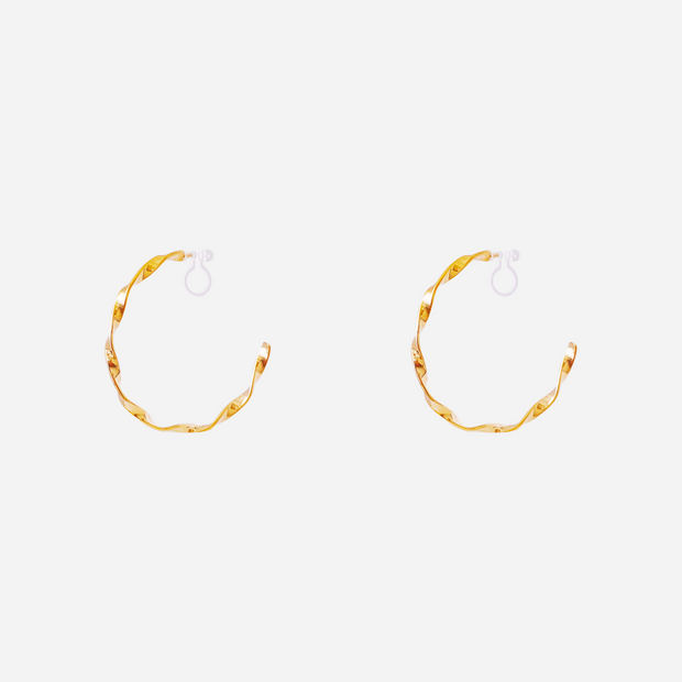 Twisted Thin Hoop Clip-On Earrings | Non-Pierced Gold Hoops | SOMIY